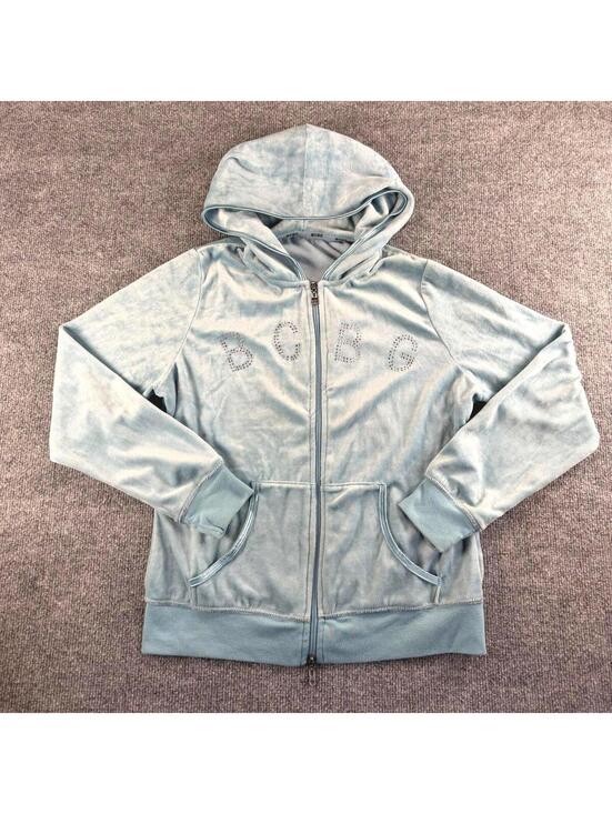 BCBG | Tops | Bcbg Maxazria Light Blue Velour Zipup Hoodie Rhinestone ...